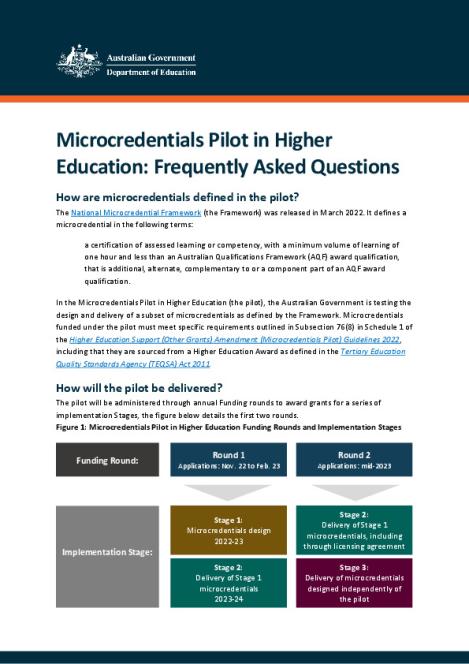 Frequently Asked Questions Microcredentials Pilot in Higher Education - Department of Education ...